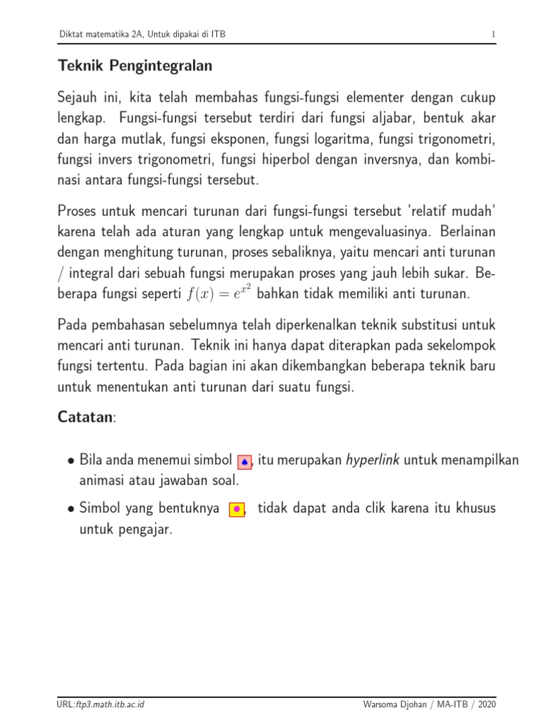 MA1201 Matematika 2A Part 1 - Teknik Integrasi | PDF