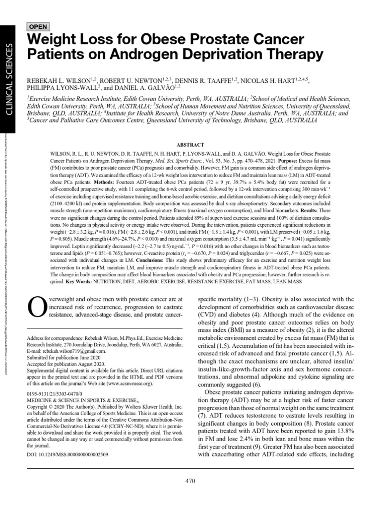 Weight - Loss For Obese - Prostate - Cancer - Patients On | PDF ...