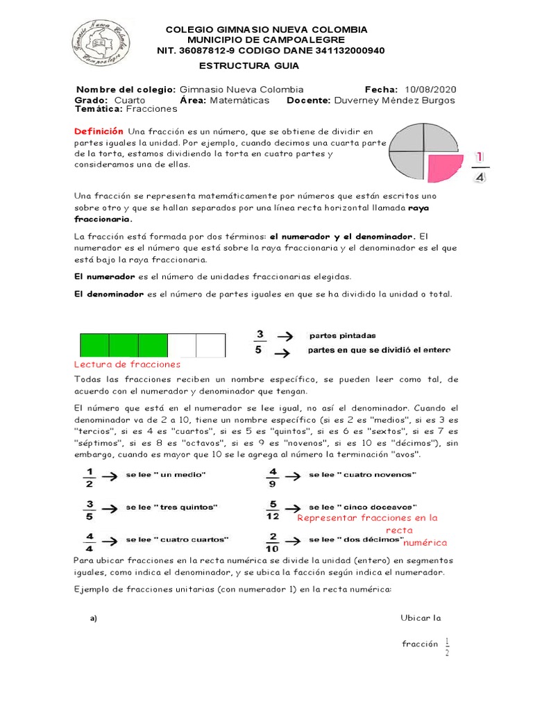 Fracciones Grado Cuarto | PDF | Matemática Elemental | Enseñanza de ...