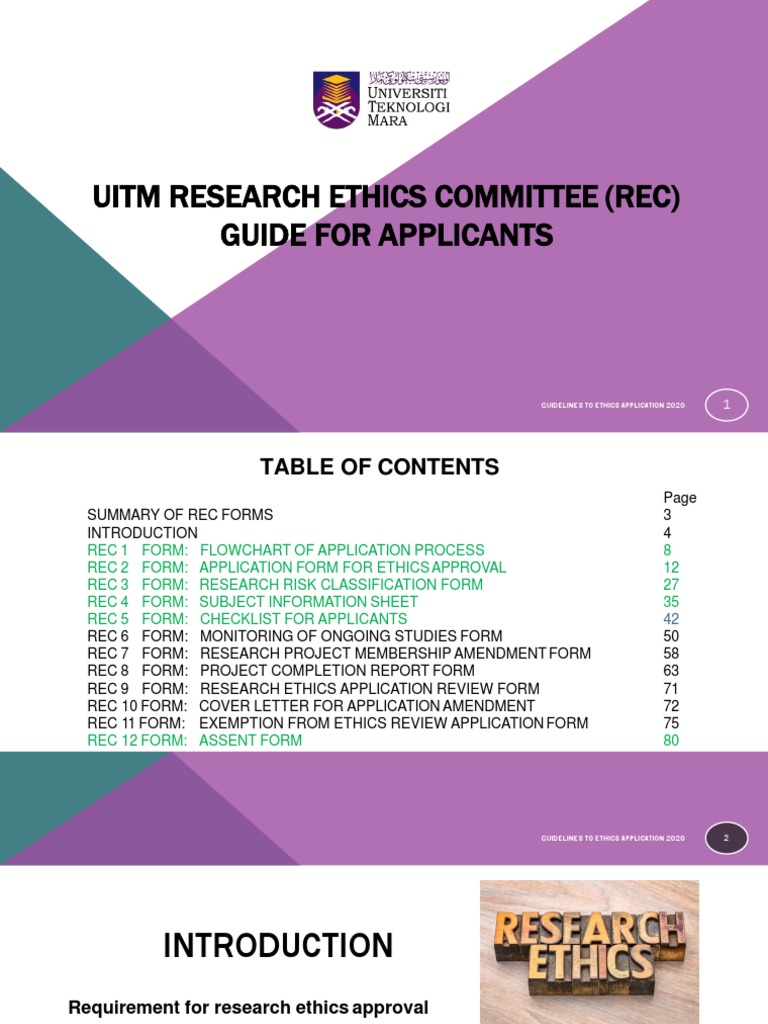 Uitm Research Ethics Committee (Rec) Guide For Applicants: Guidelines ...
