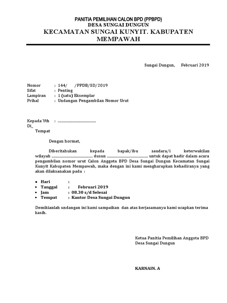 Undangan Pengambilan Nomor Urut BPD | PDF