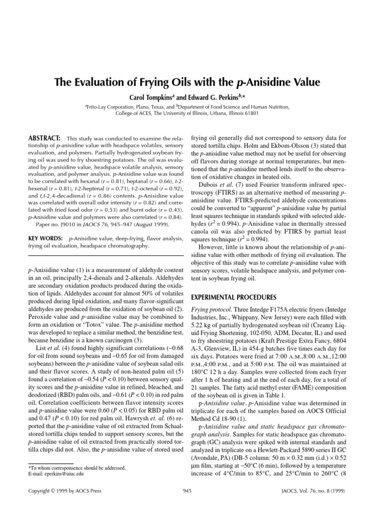 110 The Evaluation of Frying Oils With The P-Anisidine Value | PDF ...