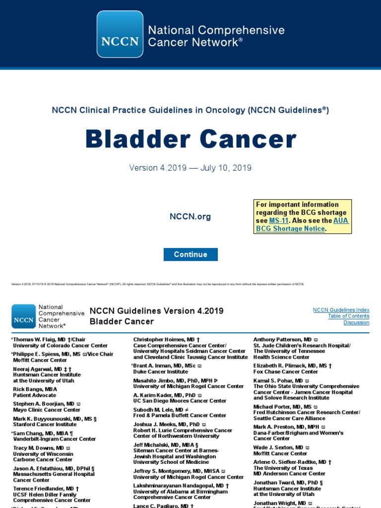 Bladder Cancer: NCCN Clinical Practice Guidelines in Oncology (NCCN ...