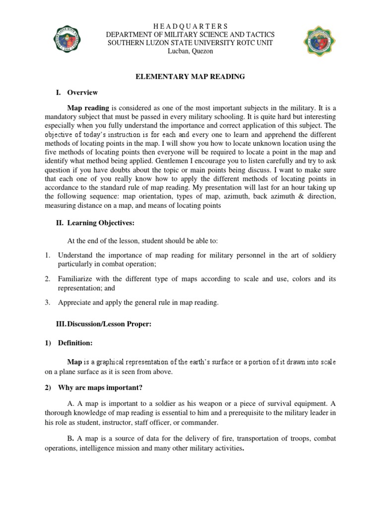 Elementary Map Reading | PDF | Compass | Map