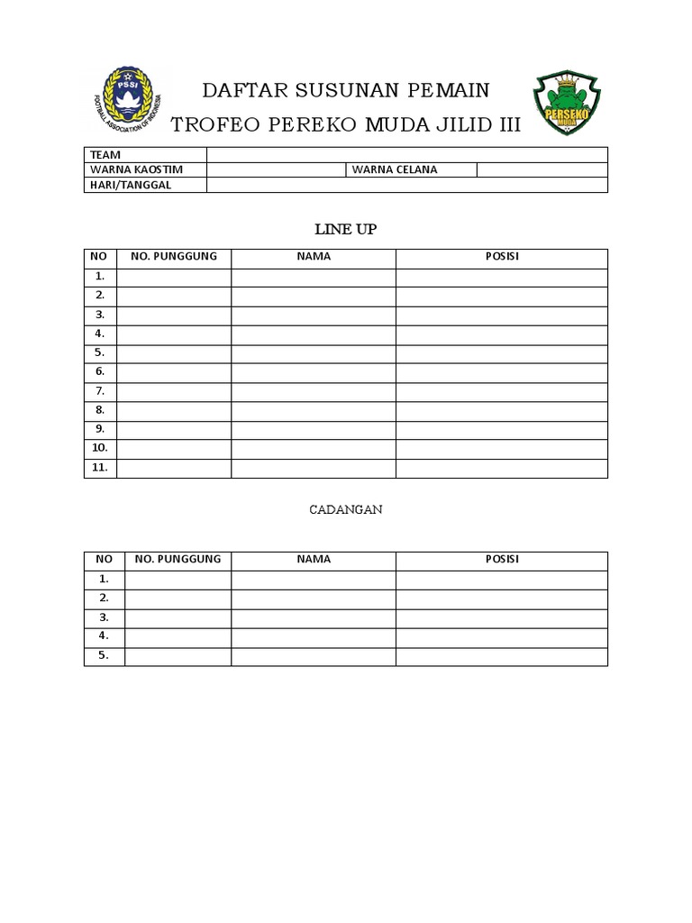 Daftar Susunan Pemain | PDF