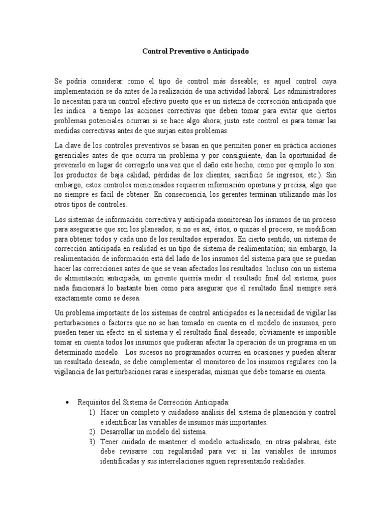 Control Preventivo en Gestión Empresarial | PDF | Realimentación ...