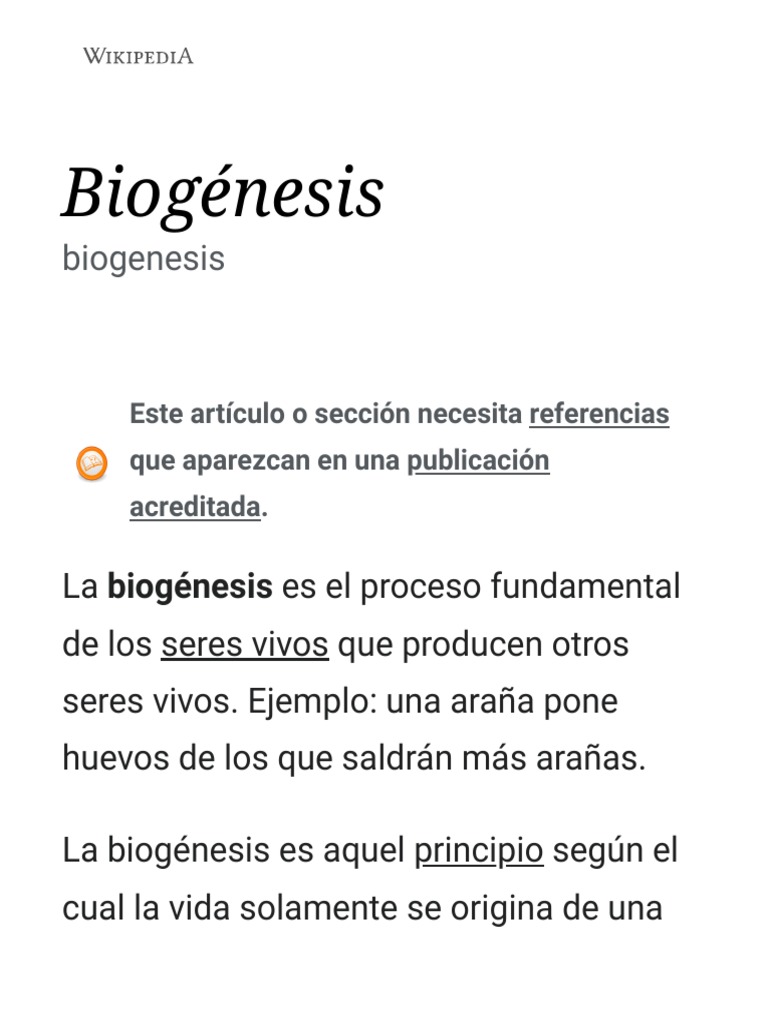 Biogénesis - Wikipedia, La Enciclopedia Libre | PDF | Biología | Organismos