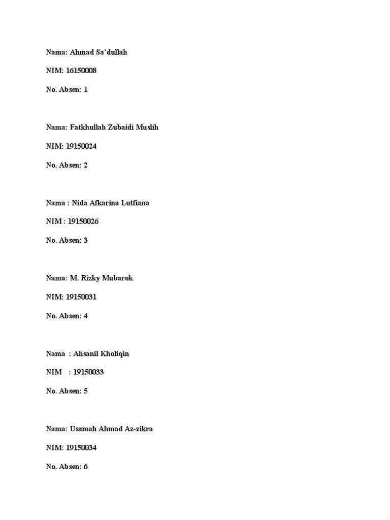Daftar Nama Mahasiswa dan NIM | PDF