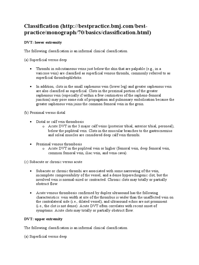 DVT Classification Guide | PDF | Vein | Thrombosis