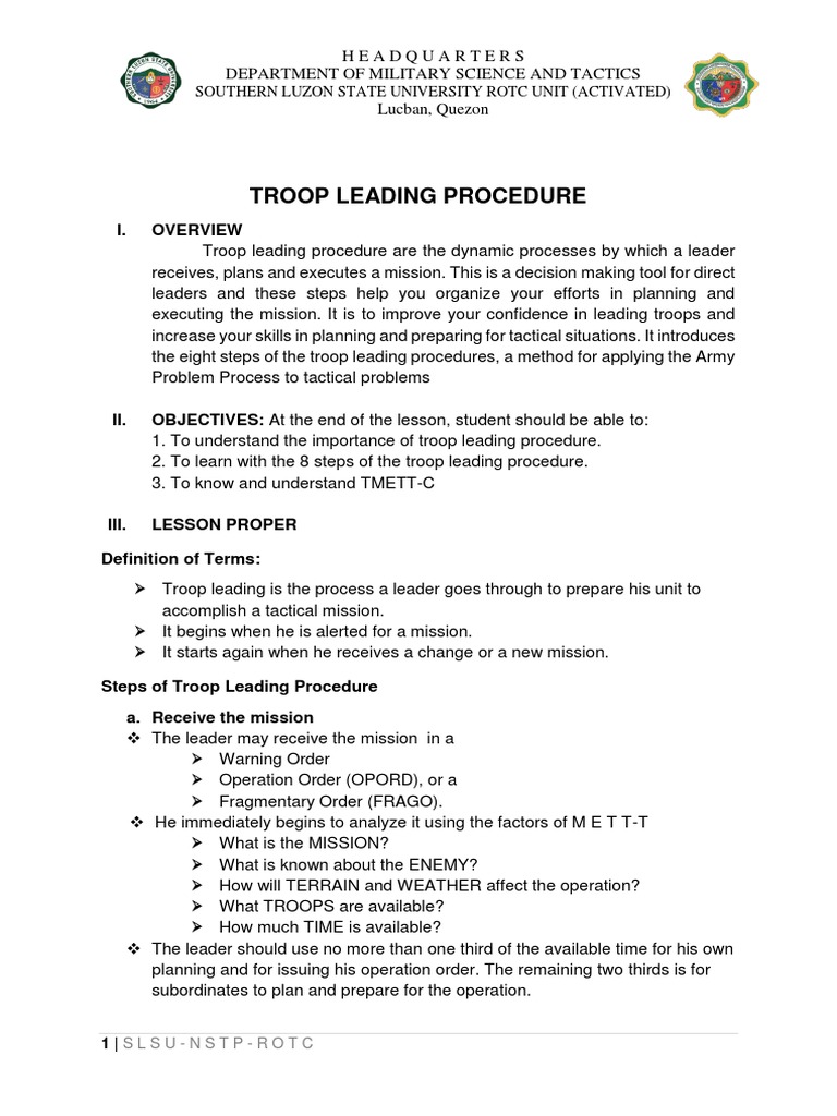 6 - Troop Leading Procedure | PDF | Reconnaissance | Military