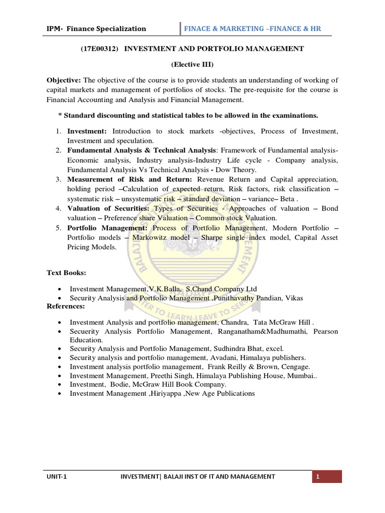 Ipm-Final Copy-1 To 5 Units | PDF | Technical Analysis | Investing