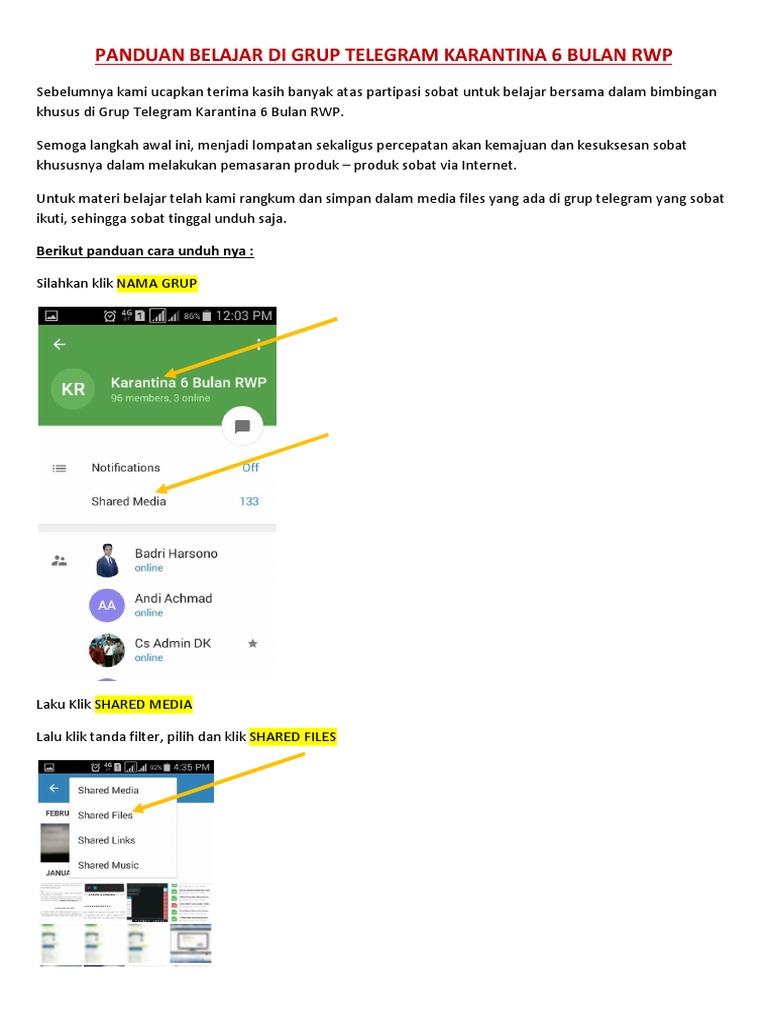 Panduan Belajar Di Grup Telegram Karantina 6 Bulan RWP | PDF
