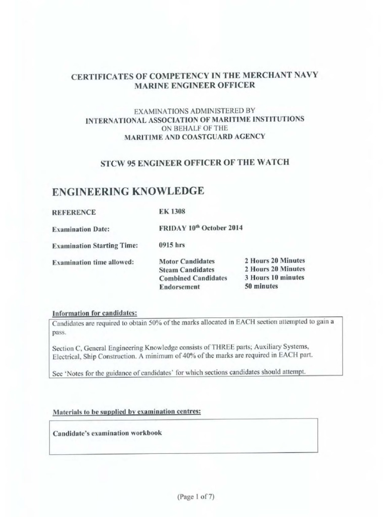 Certificates of Competency in the Merchant Navy: Examination for ...