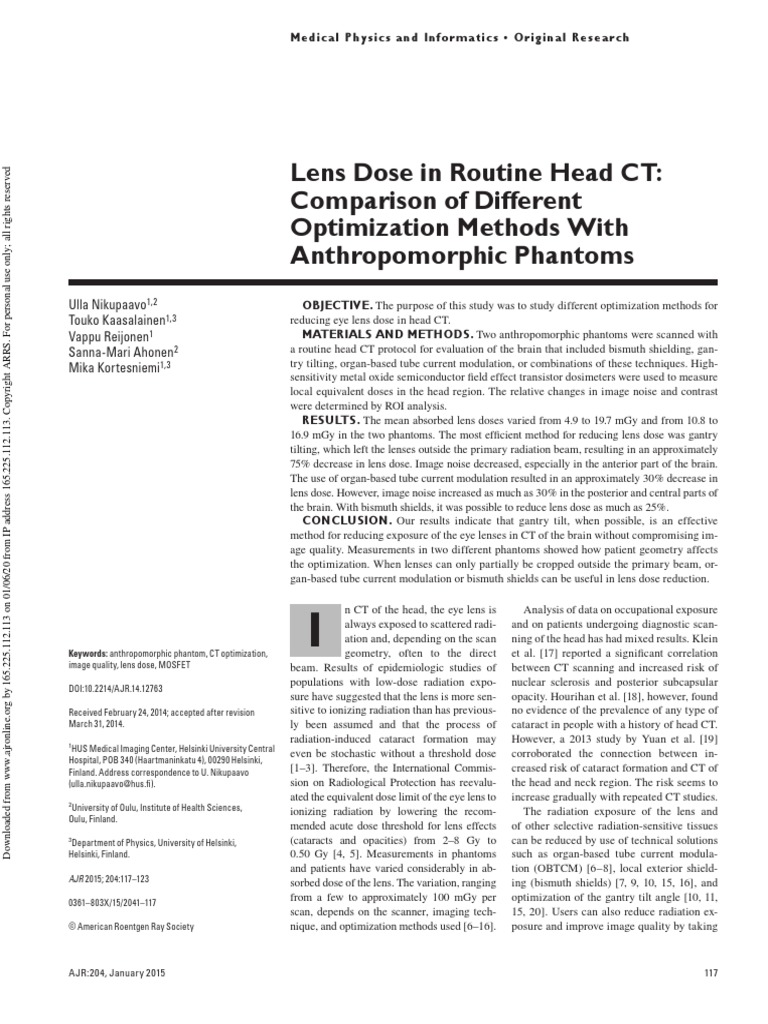 Eye Lens Dose During CT Exam | PDF | Ct Scan | Absorbed Dose