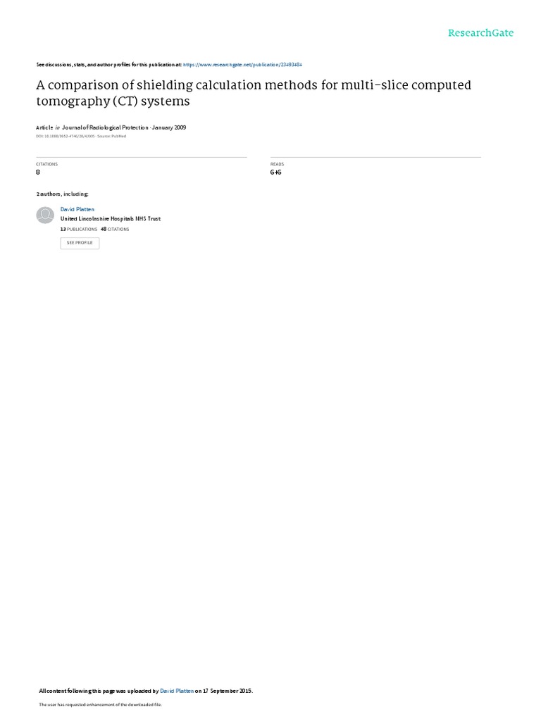A Comparison of Shielding Calculation Methods For Multi-Slice Computed Tomography (CT) Systems ...