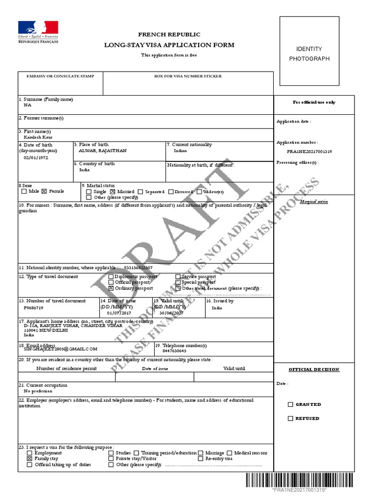 Long-Stay Visa Application Form: French Republic | PDF | Travel Visa ...