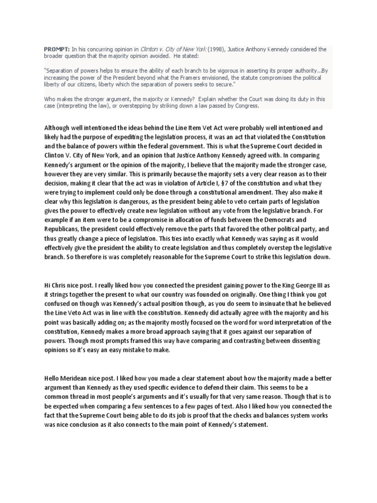 Kennedy agrees with majority in Clinton v. City of New York | PDF ...