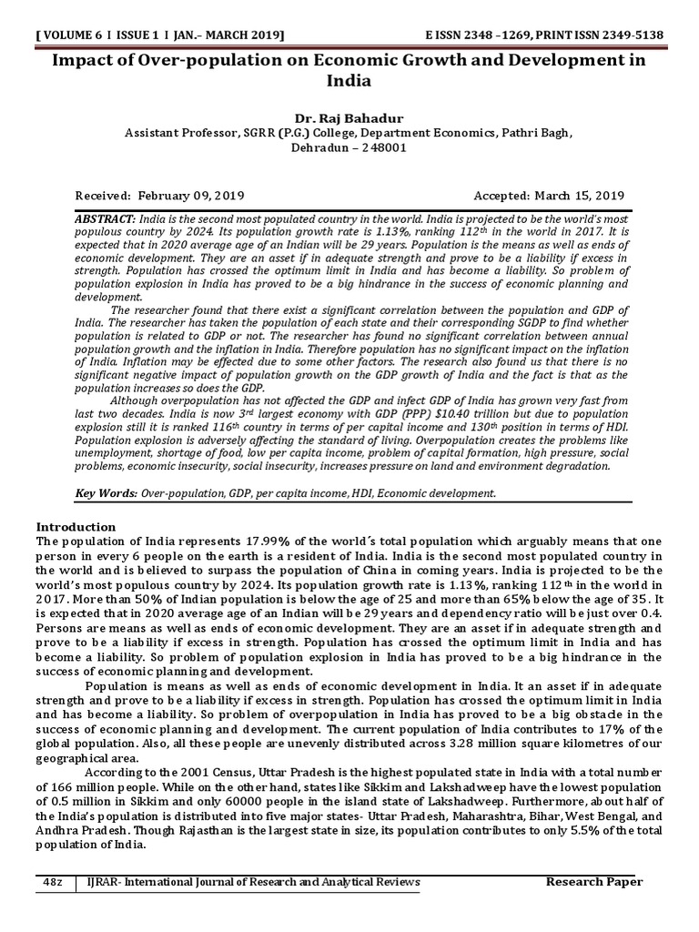 Ijrar Issue 20543299 | PDF | Human Overpopulation | Economic Growth