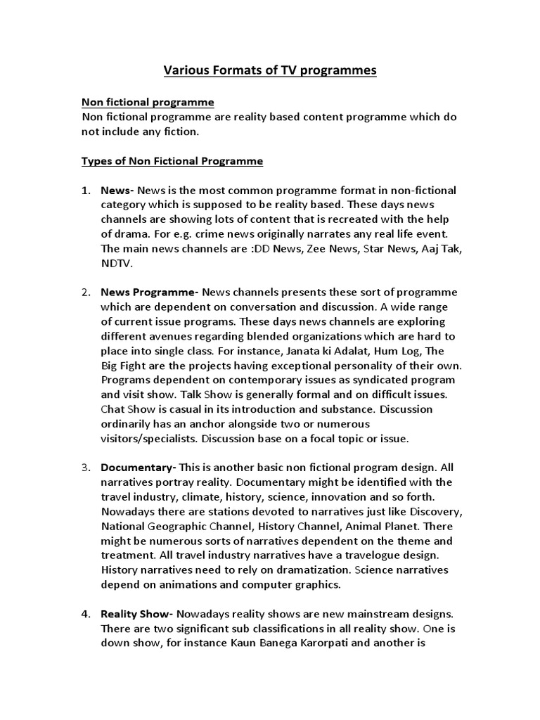Types of TV Program Formats | PDF | Soap Opera | Reality Television