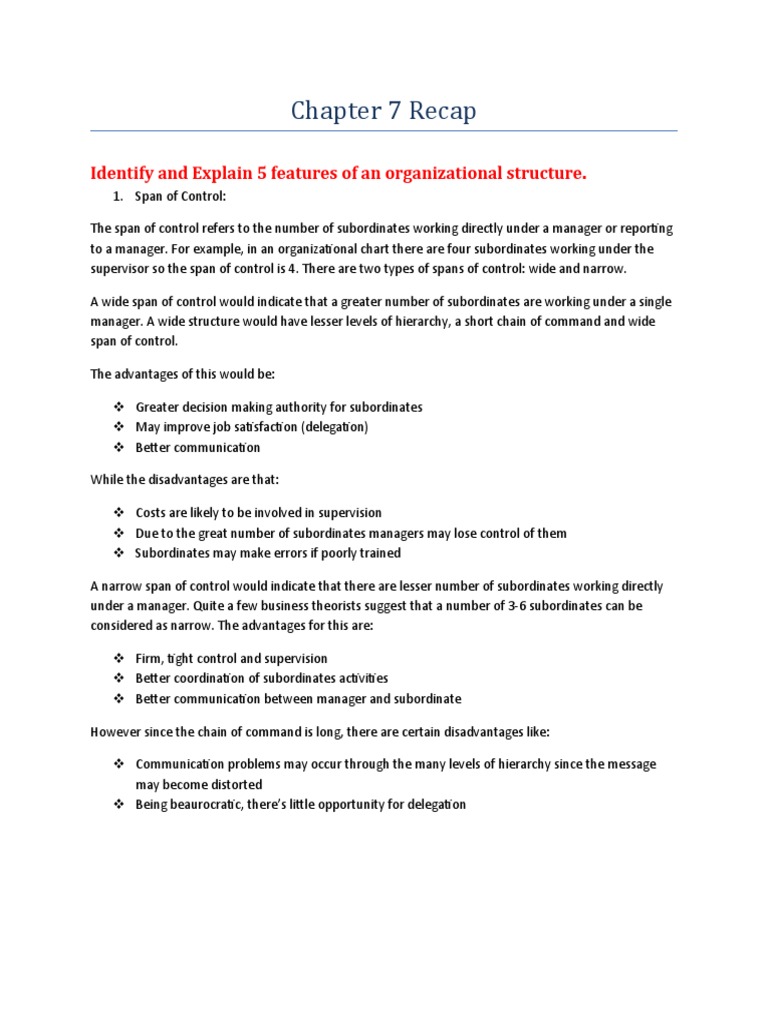 Chapter 7 Review-Business Studies | PDF | Hierarchy | Organizational ...