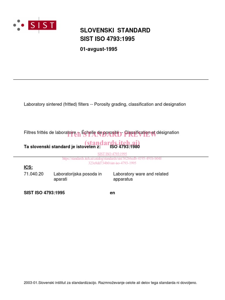 Sist Iso 4793 1995 | PDF | Pressure Measurement | Pressure