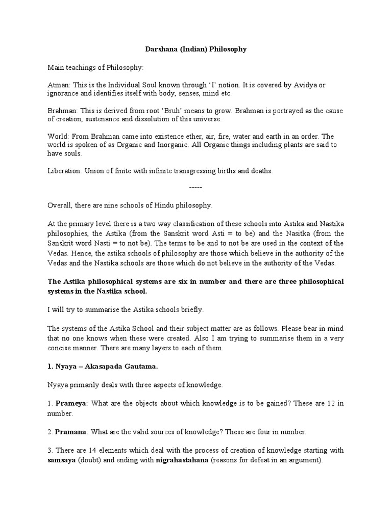 Darshana Philosophy | PDF | Vedanta | Hindu Philosophy