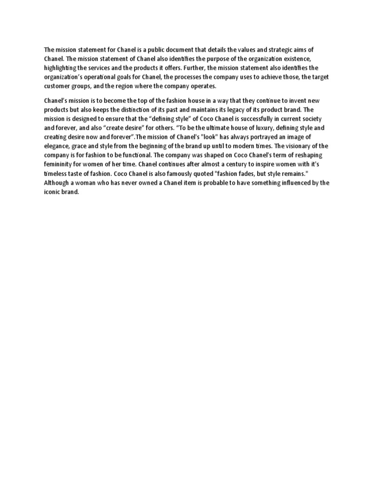 Chanel Mission and Vision Statement | PDF | Lifestyle