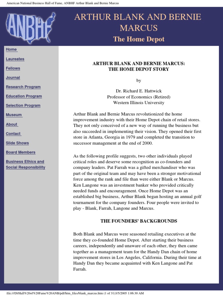 Arthur Blank and Bernie Marcus: The Home Depot Story | PDF | The Home ...