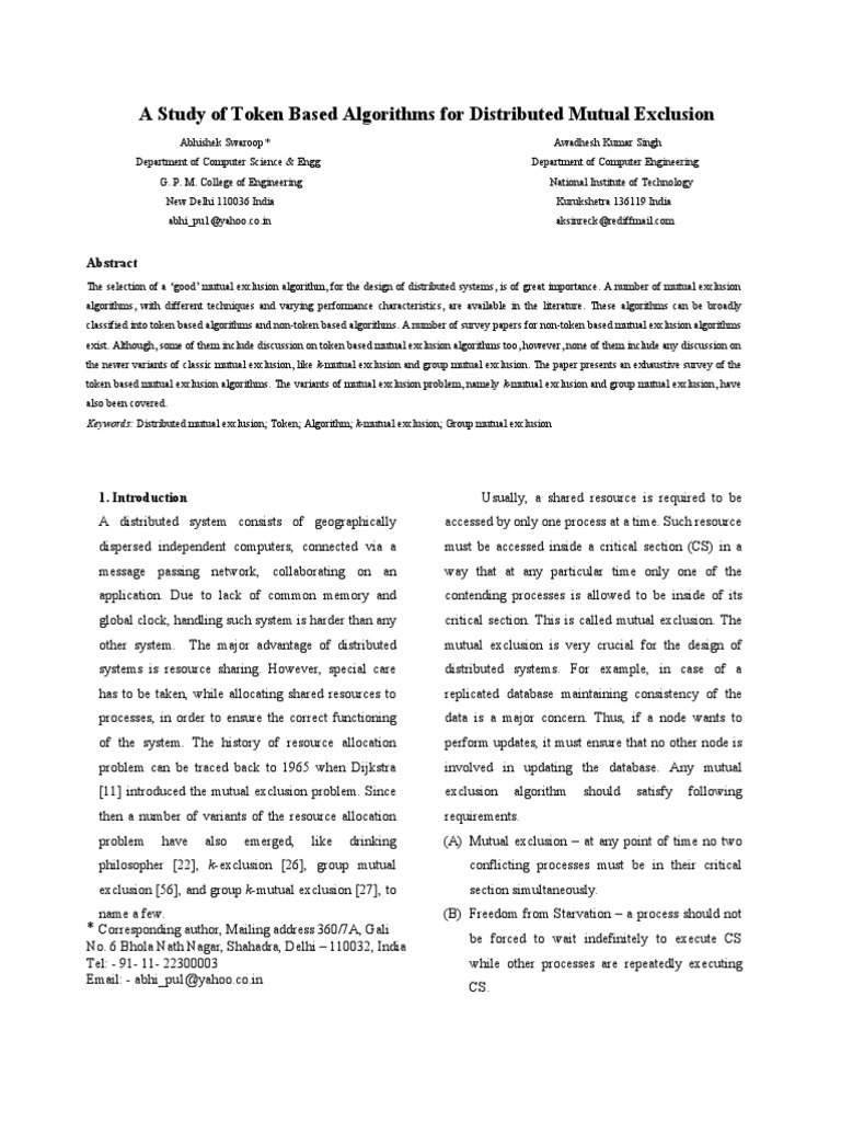 A Study of Token Based Algorithms For Distributed Mutual Exclusion | PDF | Distributed Computing ...