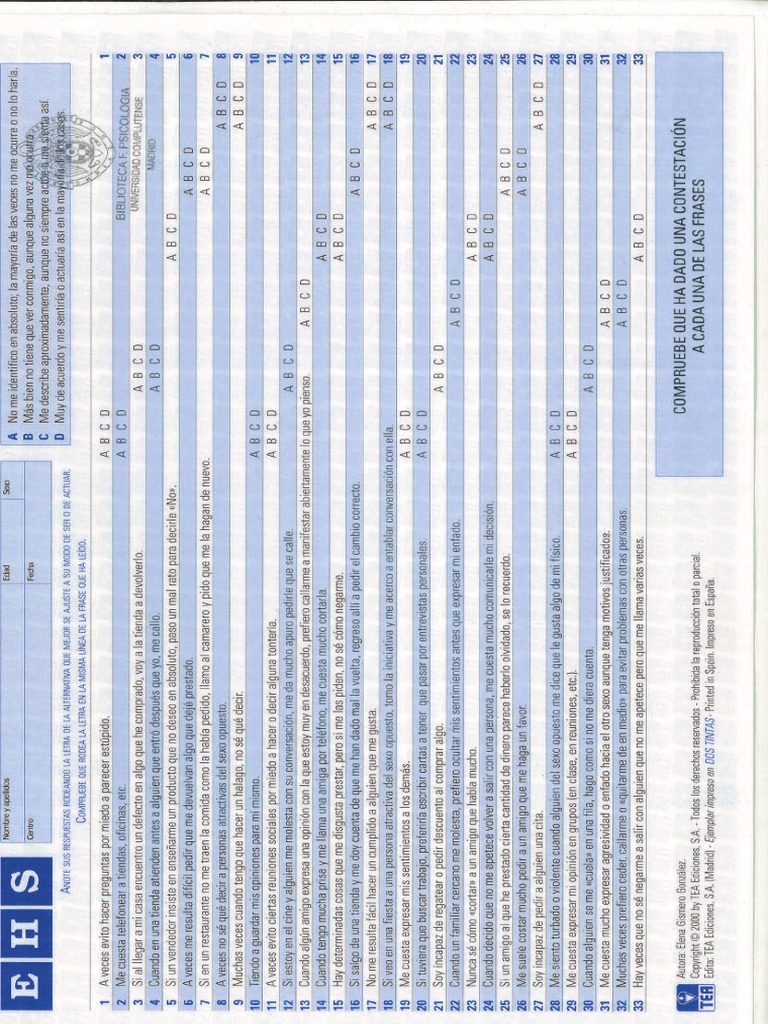 EHS Cuestionario | PDF