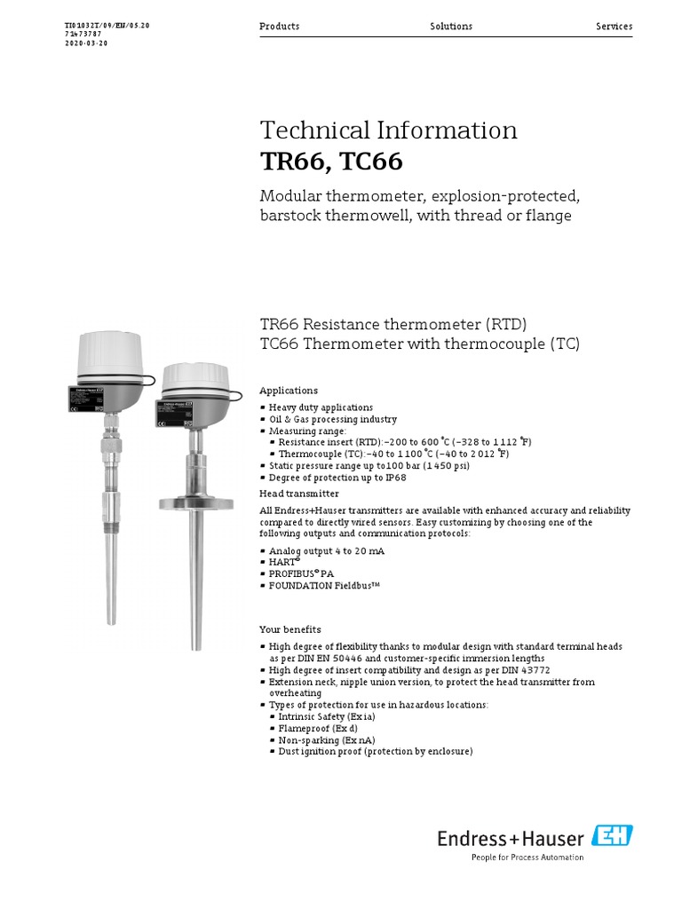 Endress Modular Thermometer TR66 TC66 | PDF | Thermocouple | Electrical ...