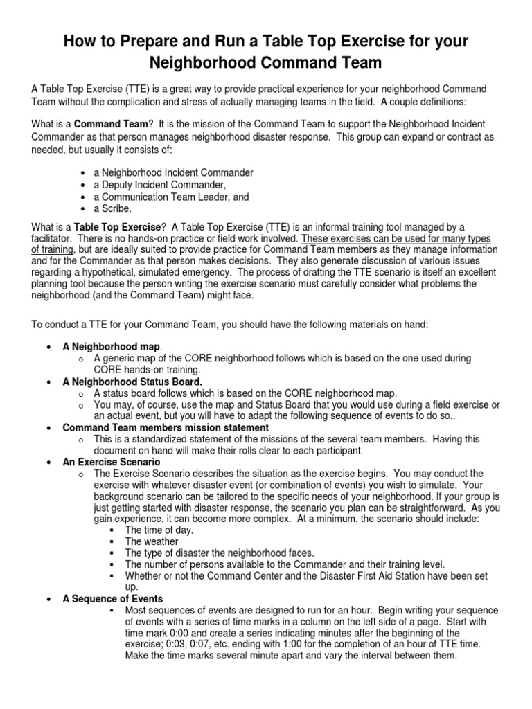Table Top Exercise Procedures | PDF | Emergency | Information