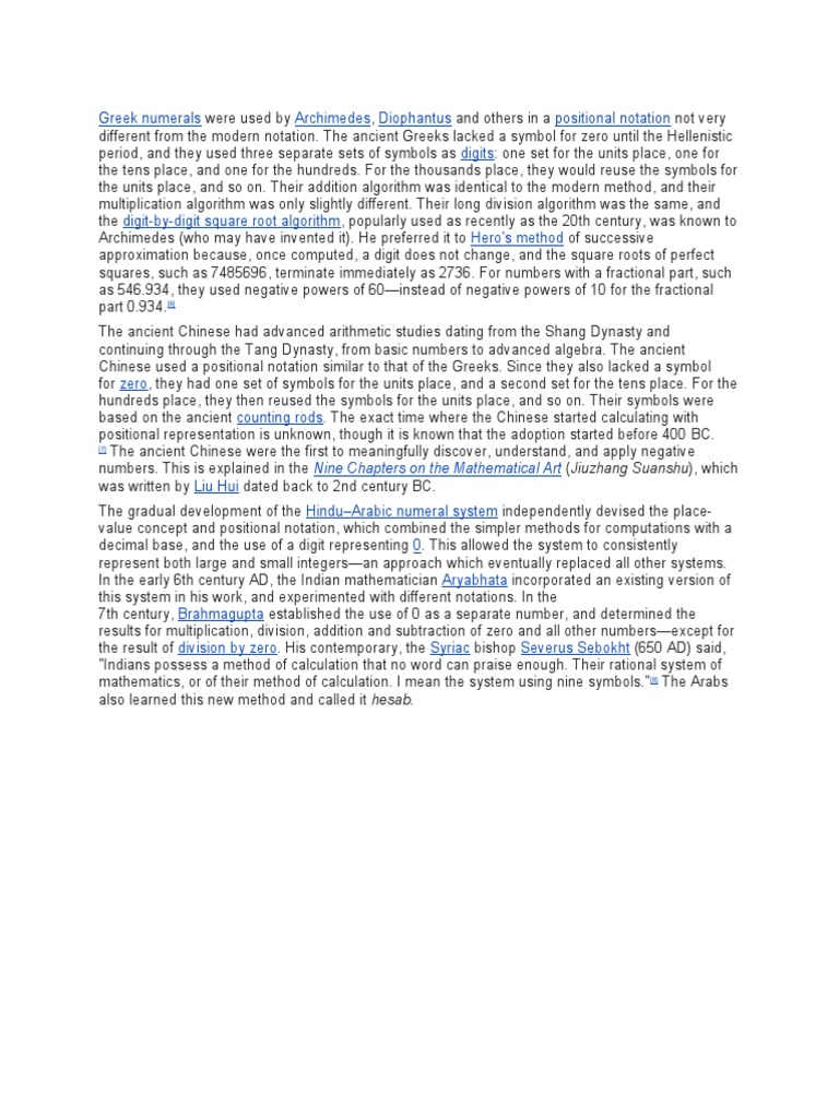 Greek Numerals Archimedes Diophantus Positional Notation Digits | PDF ...