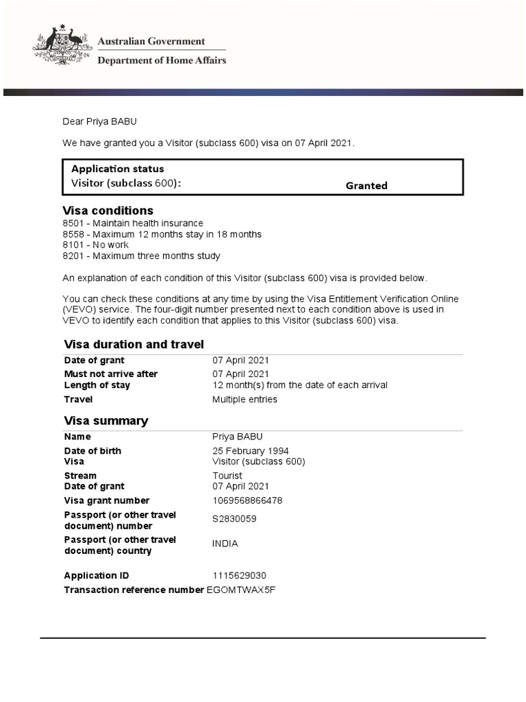 IMMI Grant Notification | PDF | Travel Visa | Passport