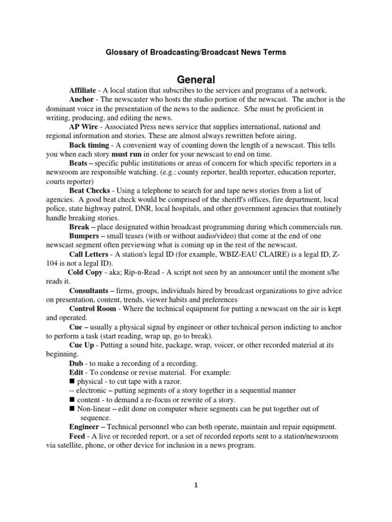 Glossary of Broadcasting Terms | PDF | News Broadcasting | News