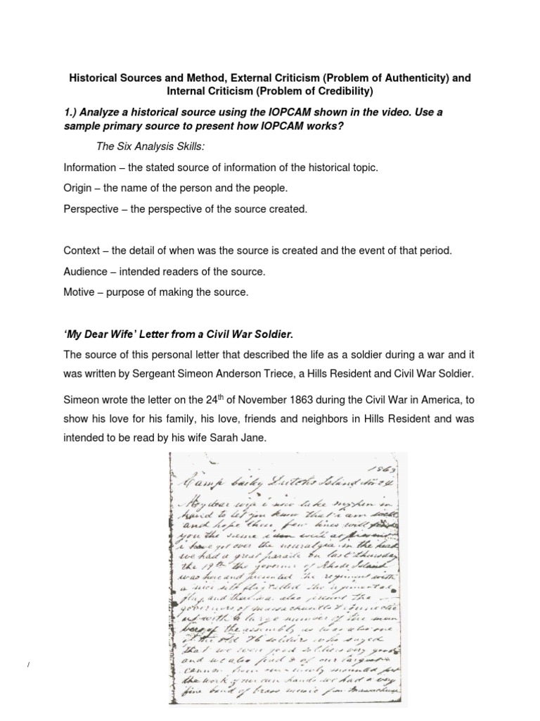 1.) Analyze A Historical Source Using The IOPCAM Shown in The Video ...