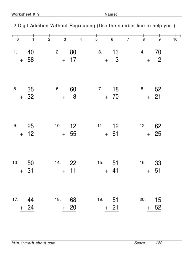 2 Digit Addition Without Regrouping (Use The Number Line To Help You ...
