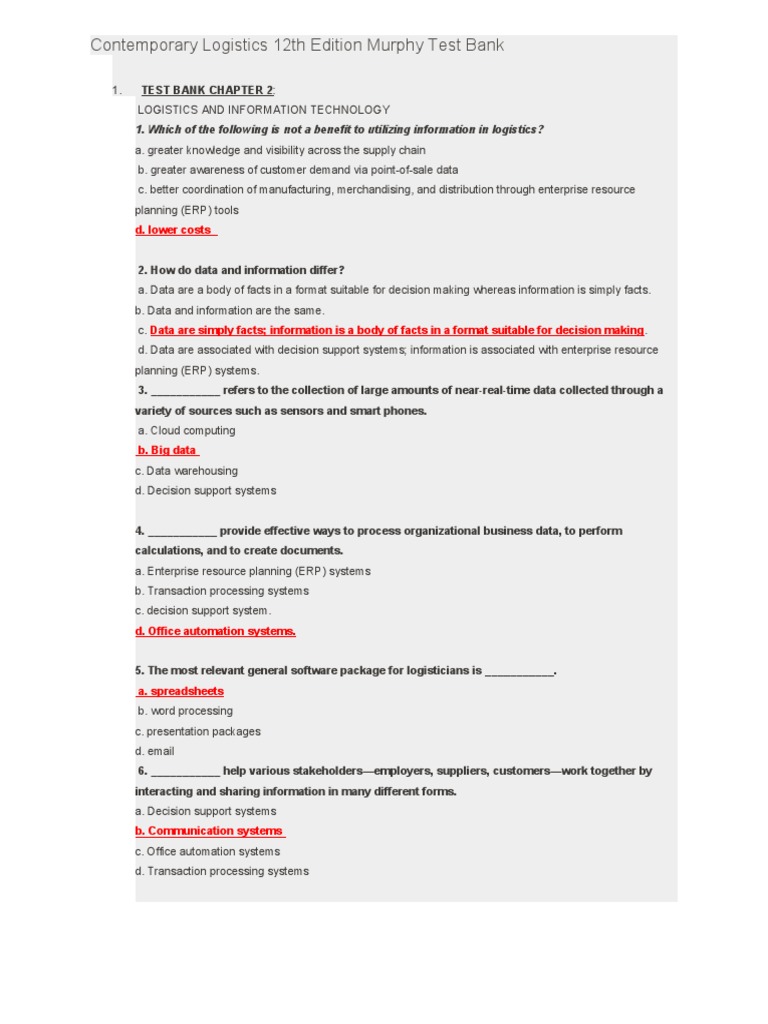 Contempora Murphy Test Bank | PDF | Electronic Data Interchange ...