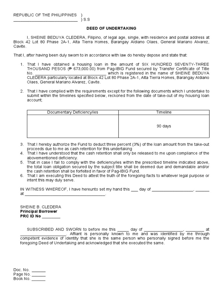 Deed of Undertaking | PDF | Loans | Common Law