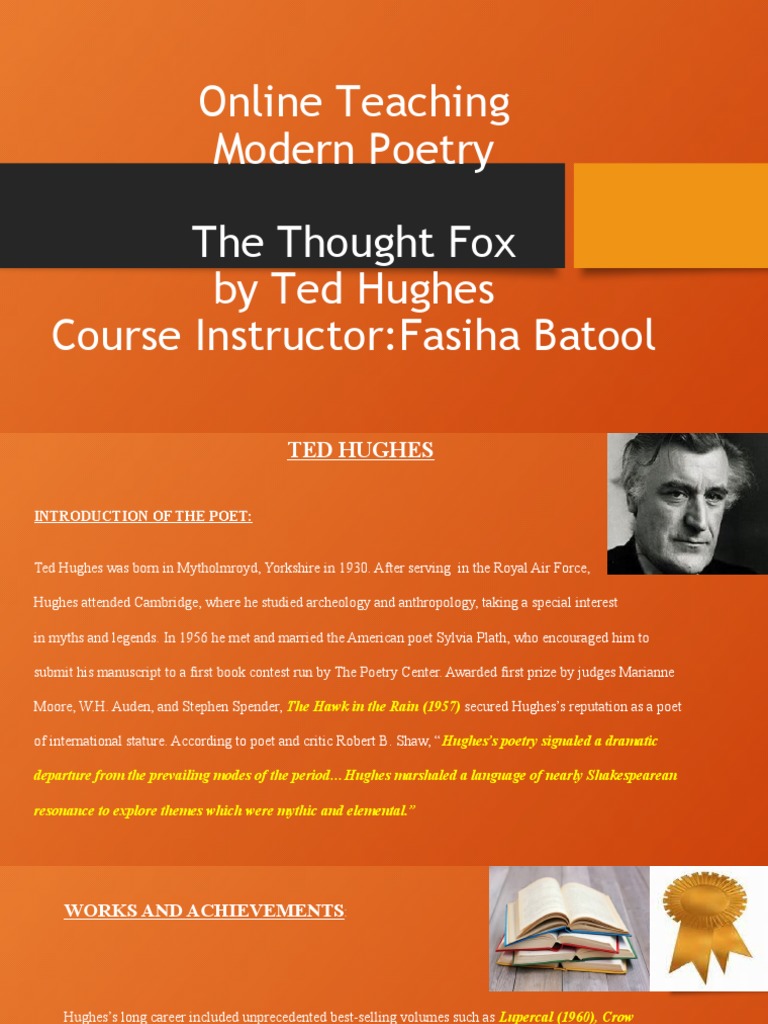 Online Teaching Modern Poetry The Thought Fox by Ted Hughes Course ...