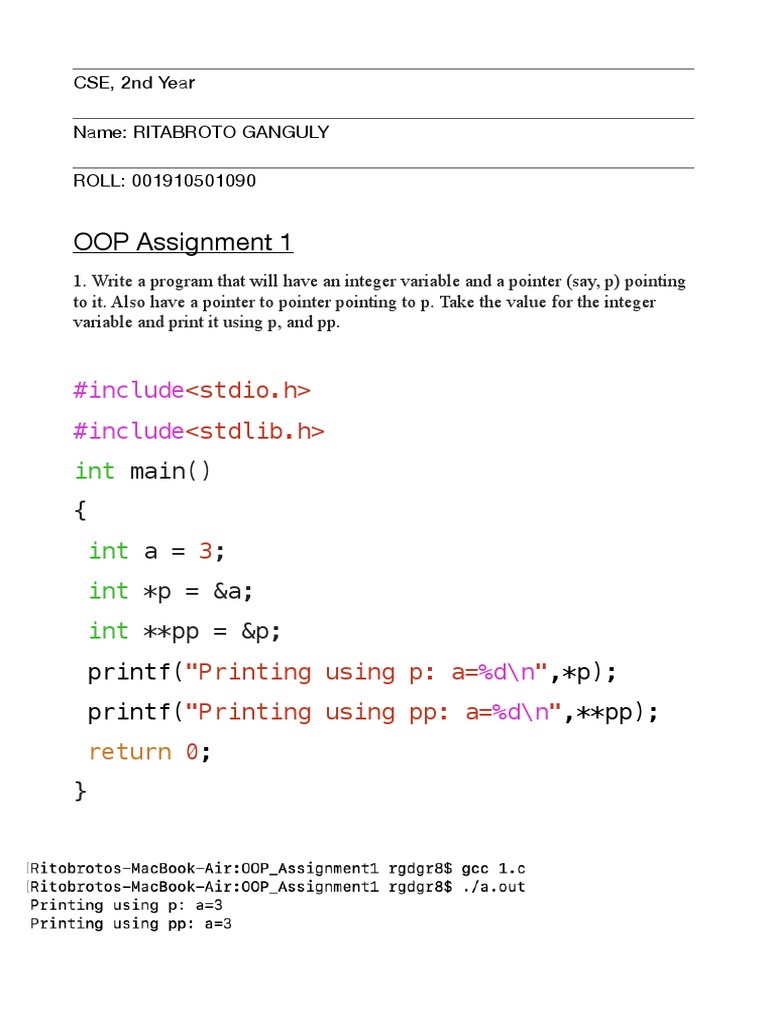 OOP Assignment 1 | PDF | Pointer (Computer Programming) | Array Data Structure