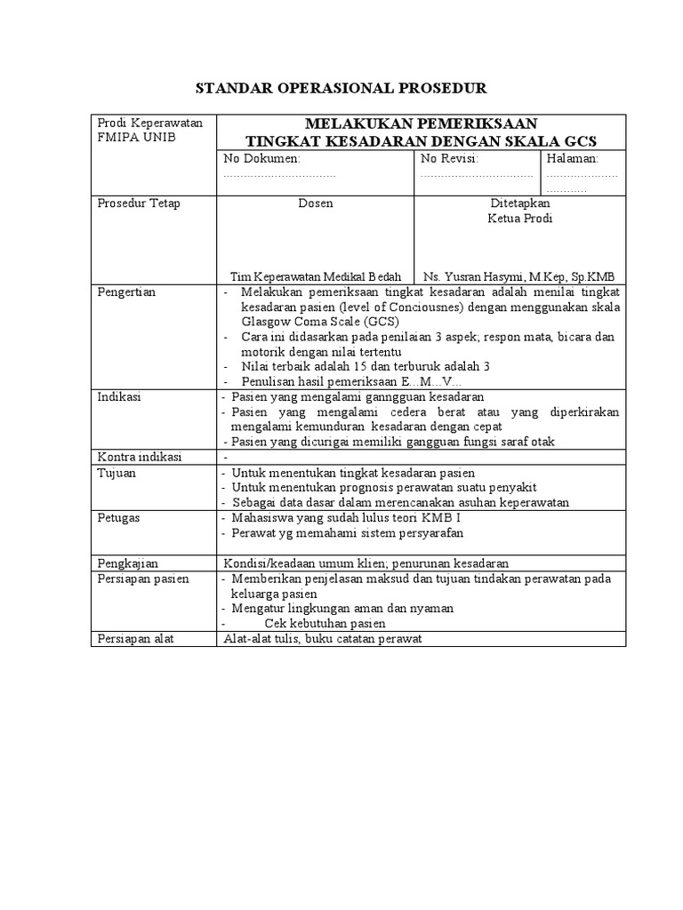Standar Operasional Prosedur Melakukan Pemeriksaan Tingkat Kesadaran ...