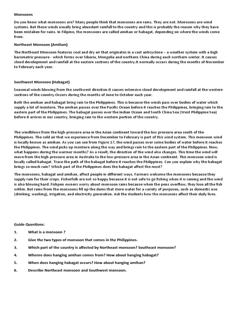 Worksheets | PDF | Monsoon | Rain