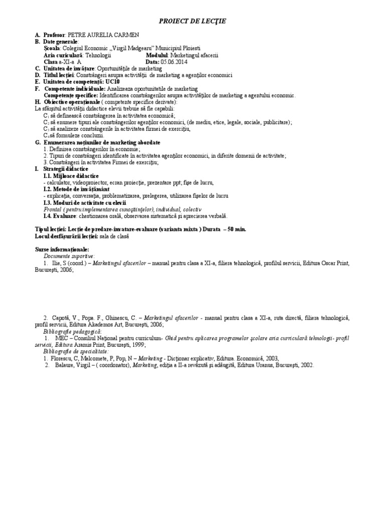 Proiect de Lectie Mixta | PDF