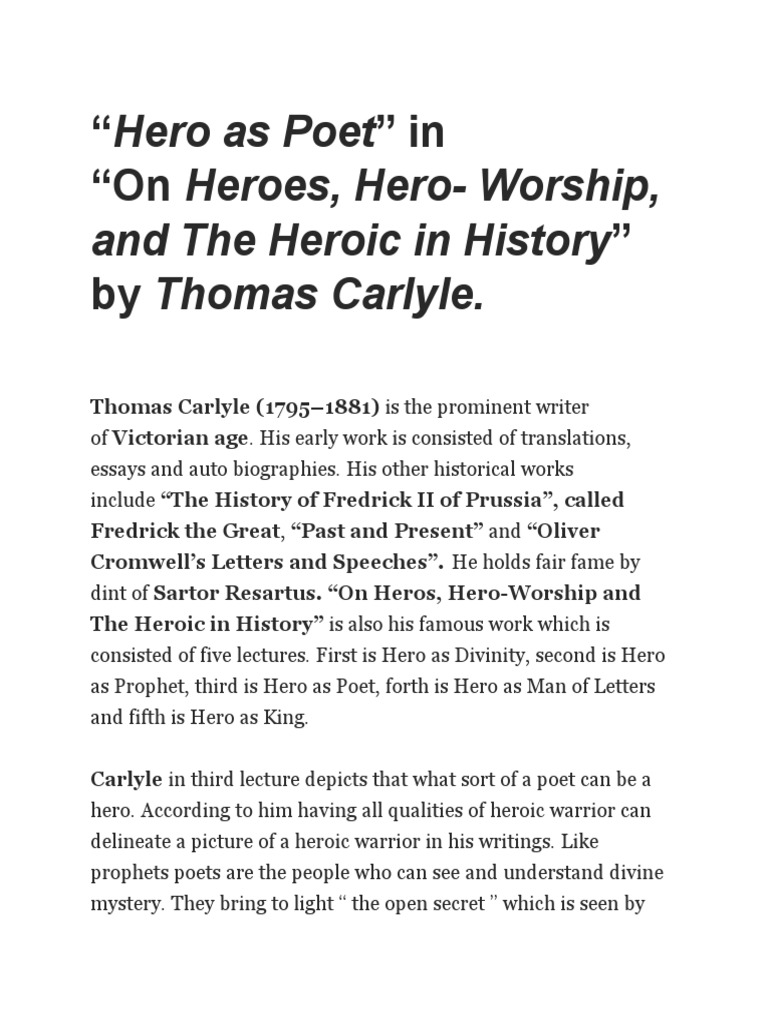 "Hero As Poet" in "On Heroes, Hero - Worship, and The Heroic in History ...