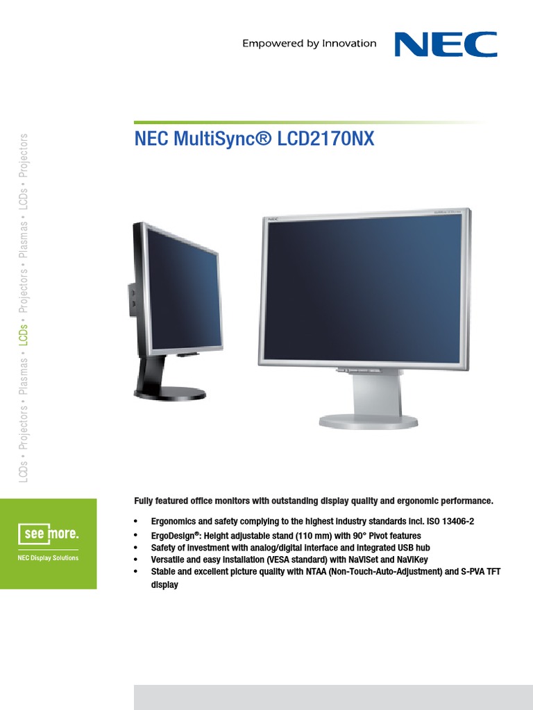 Nec Multisync® Lcd2170Nx: Fully Featured Office Monitors With ...