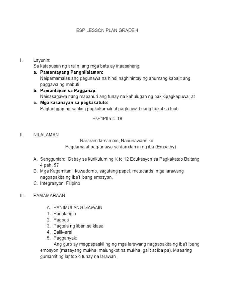 Esp Lesson Plan Grade 4 | PDF