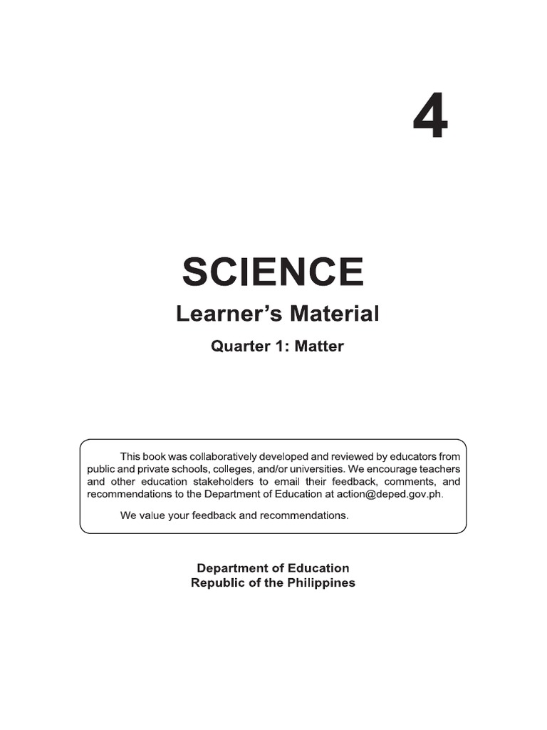 K To 12 Grade 4 Learners Material in Science q1 q4 | PDF