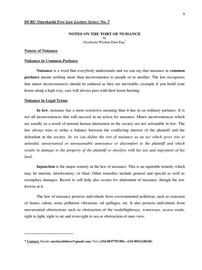 Understanding the Tort of Nuisance | PDF | Nuisance | Trespass