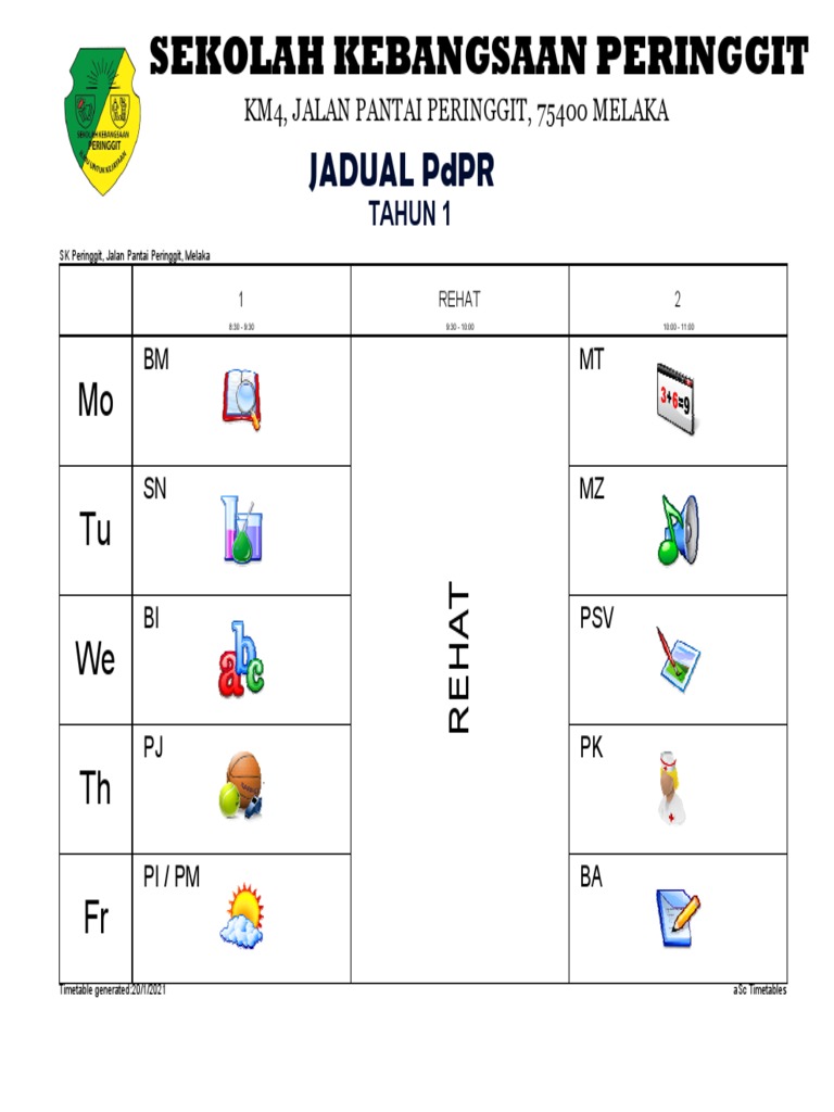 Sekolah Kebangsaan Peringgit: Jadual PDPR | PDF
